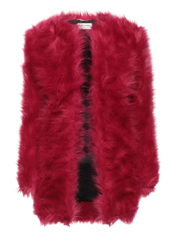 Saint Laurent Long Sleeve Plush Coat - Red