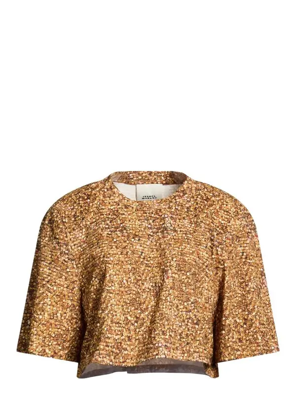 Isabel Marant Étoile Crew-neck Cropped Top With Cork-inspired Print - Brown