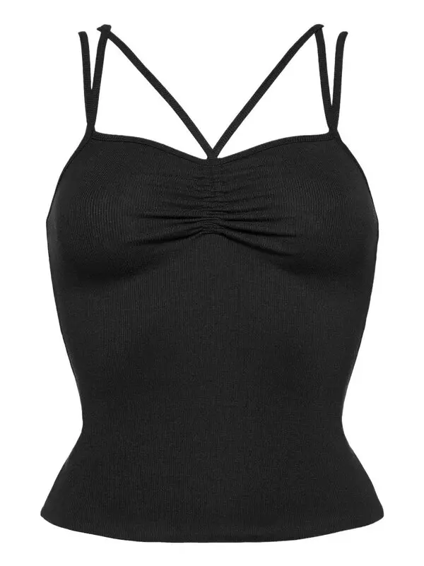 ERES Triple-strap Ruched Ribbed Tank Top - Black