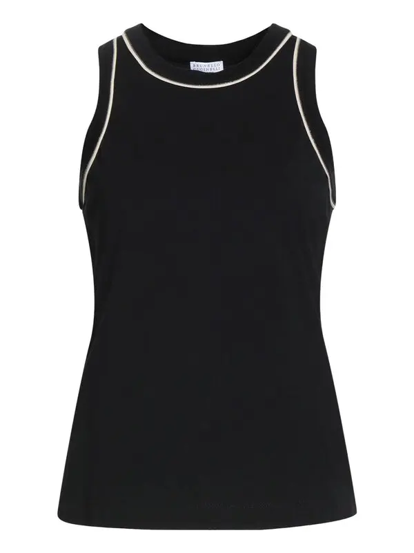 Brunello Cucinelli Sleeveless Crewneck Jersey Blouse - Black