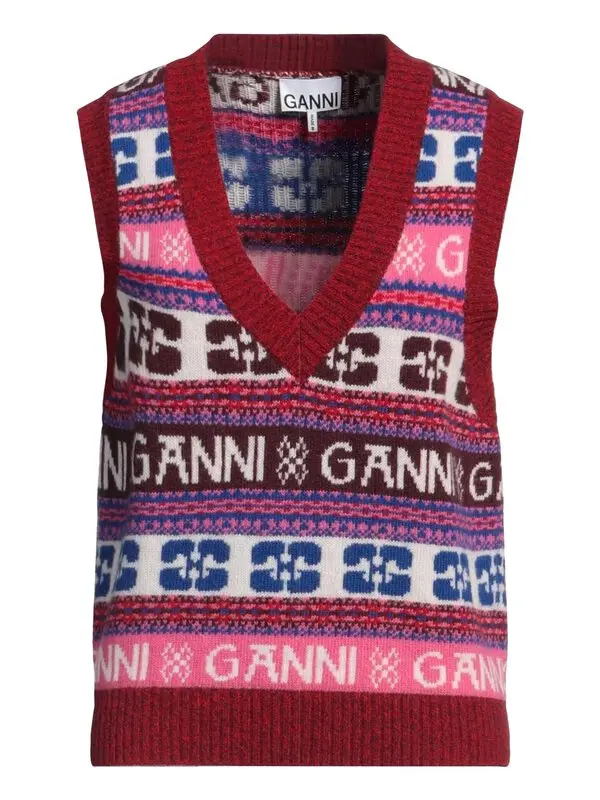 GANNI Sleeveless Knit V-neck Top - Red