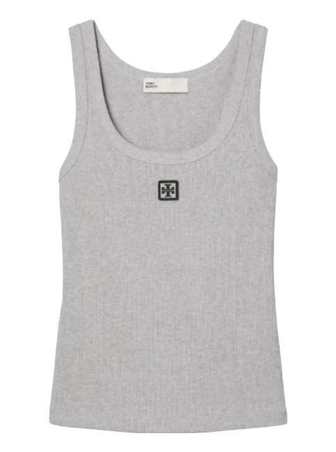 Tory Burch Scoop Neck Logo Tank Top - Gray