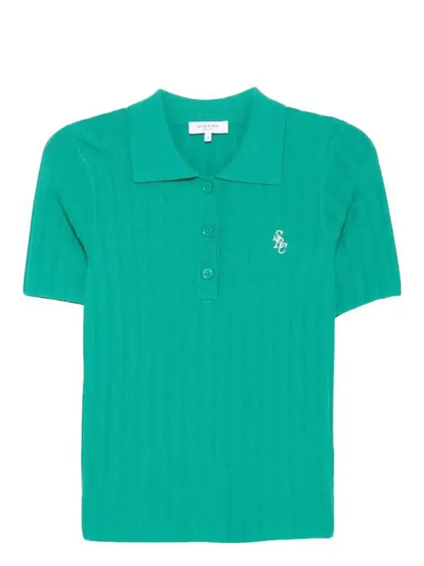 SPORTY  RICH Sporty & Rich Ribbed Knit Polo Top - Green
