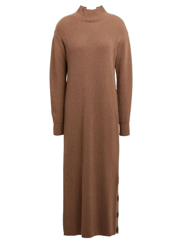 Max Mara Ribbed Knit High Neck Maxi Dress - Brown