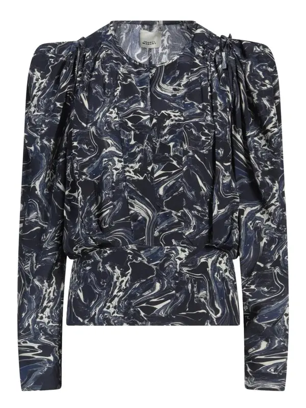 Isabel Marant Étoile Marble-print Long-sleeve Blouse - Black