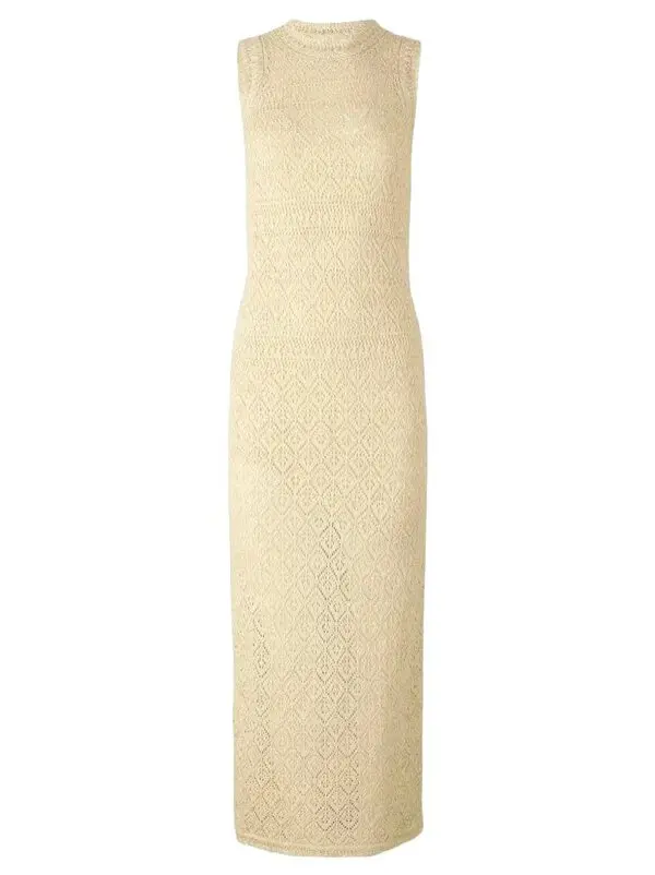 Eleventy Knit Midi Dress With All-over Pattern - Cream