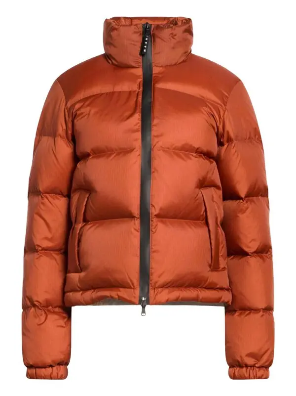 Marni Two-color Down Jacket With Embroidered Logo - Brown