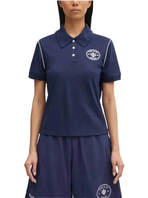 SPORTY  RICH Hotel Eden Roc Short-sleeve Logo Polo Shirt - Blue