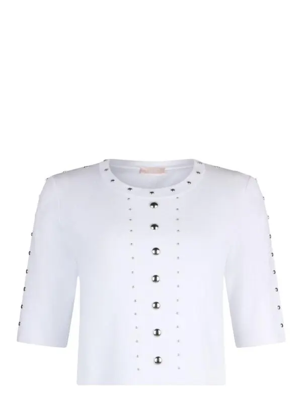 Liu Jo Studded Knitted Top With Crew Neck And Short Sleeves - White Wool