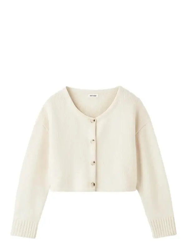 Soft Goat Buttoned Cardigan With Long Sleeves And Ribbed Details - Feather White