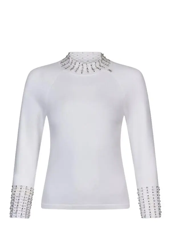 Liu Jo Embellished Cut-out Long Sleeve Sweater - White