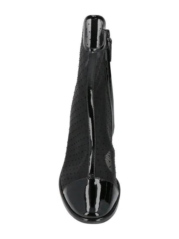 Tory Burch Patent Leather And Mesh Round Toe Ankle Boots - Black