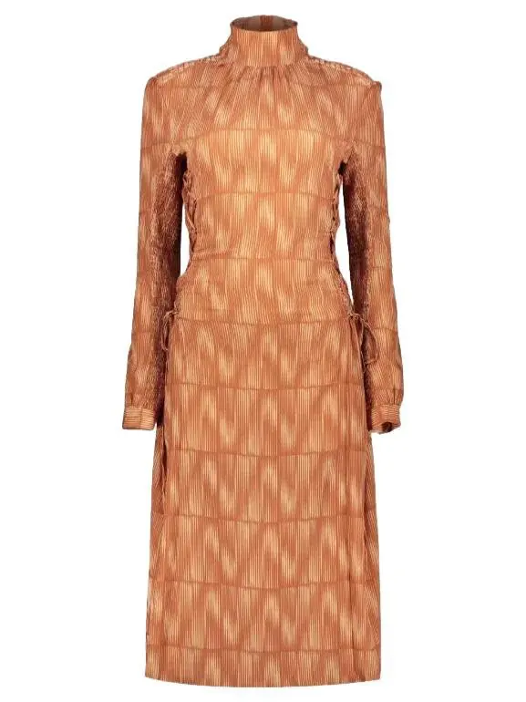 LOW CLASSIC Printed High Neck Long Sleeve Dress - Brown