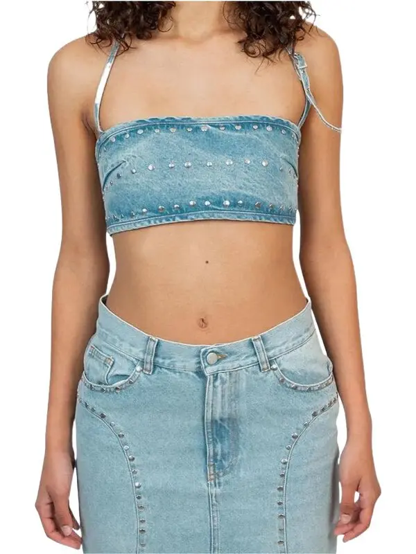 Gimaguas Luna Studded Denim Top - Blue