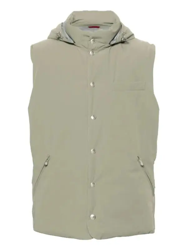Brunello Cucinelli Sleeveless Padded Gilet With Hood - Gray