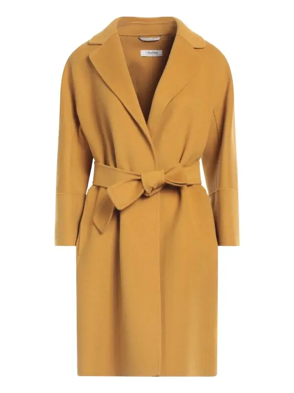Max Mara Belted Woolen Coat - Yellow