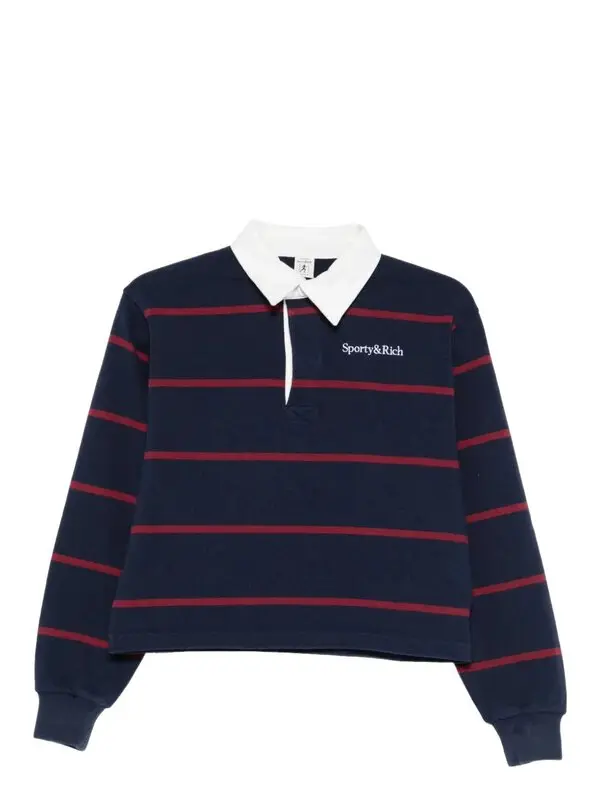 SPORTY  RICH Striped Polo Top - Black