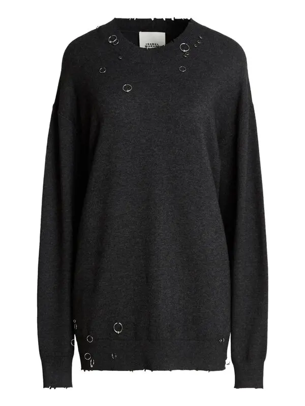 Isabel Marant Étoile Solid Color Knit Long Sleeve Top With Embellishments - Black