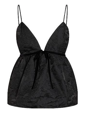 GANNI Sleeveless Velvet Trim Top - Black