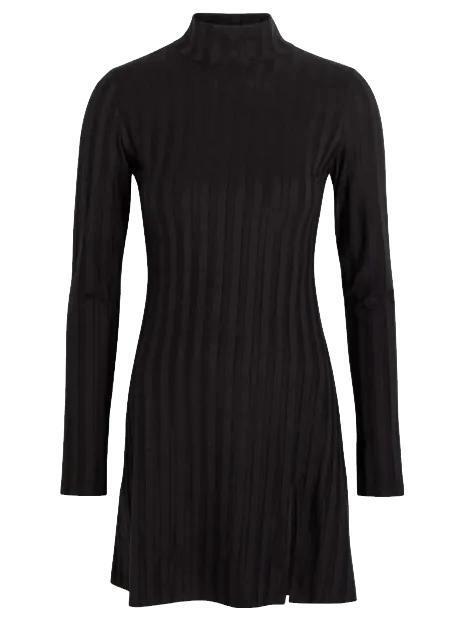 REFORMATION Libra Ribbed Knit High Neck Long Sleeve Dress With Slit - Black