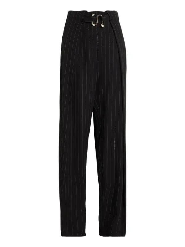 Sportmax Wide-leg Pinstriped Crepe Trousers With Belt - Black
