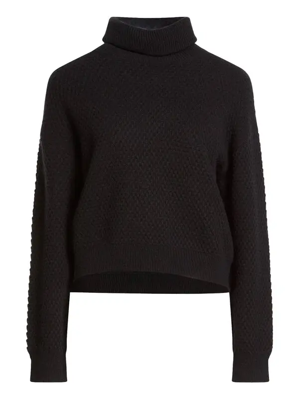Max Mara Solid Color Cashmere Turtleneck Sweater - Black