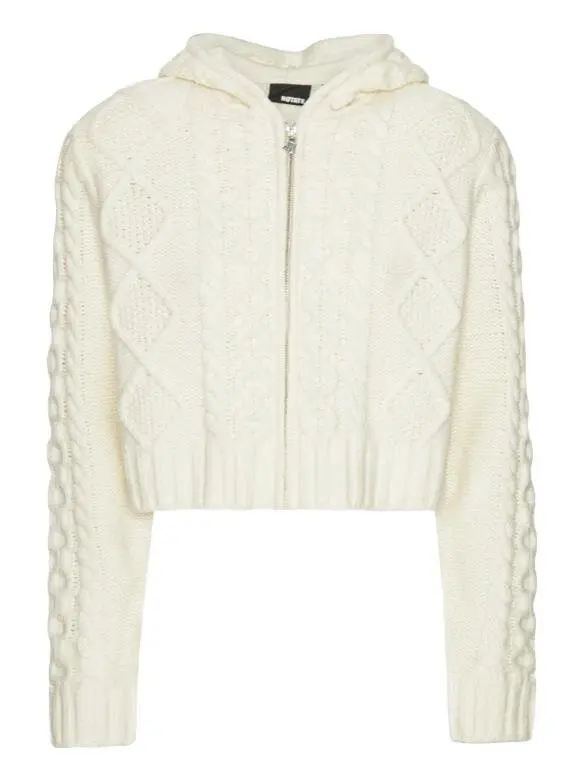 ROTATE BY BIRGER CHRISTENSEN Cable-knit Hooded Cardigan With Zip Fastening - White