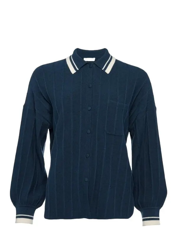 ERES Ribbed Knit Shirt With Bishop Sleeves And Striped Trim - Black
