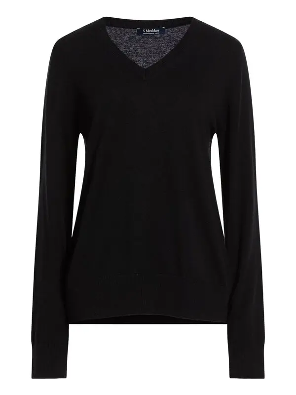 Max Mara Solid Color Knitted V-neck Long Sleeve Shirt - Black