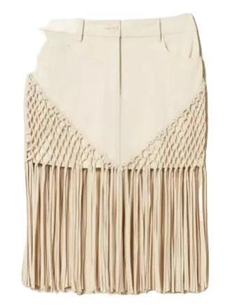 TWINSET Fringed Mini Skirt With Knot Detailing - White