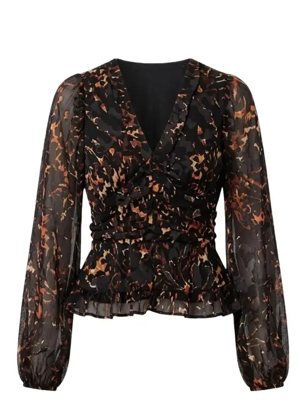 ALLSAINTS Ruffled Animal Print Blouse - Black