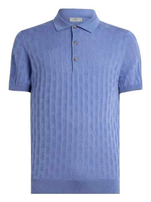 Etro Knit Cotton Polo Shirt With Micro Paisley Motif - Blue