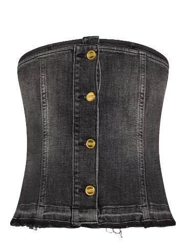 GANNI Strapless Denim Crop Top - Black