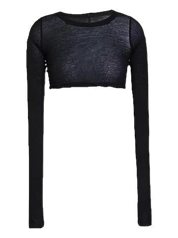 Rick Owens Long Sleeve Cropped Knit Top - Black