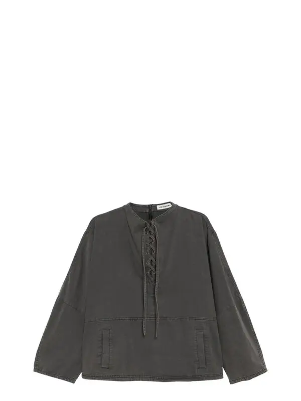 LOW CLASSIC Lace Up Washed Cotton Sweatshirt - Black
