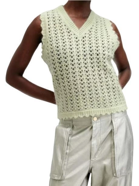 ALLSAINTS Vivian Open-knit V-neck Tank Top - Gray