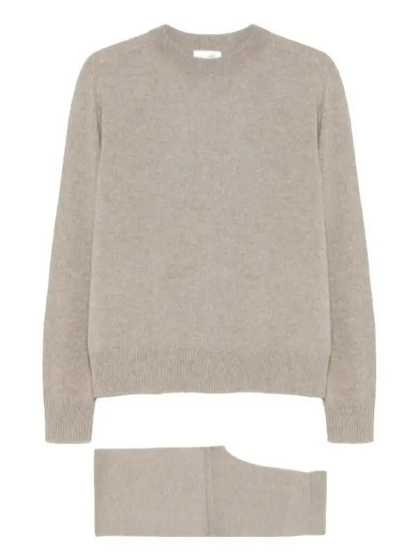 Soft Goat Long-sleeved Knitwear And Trousers Set - Light Gray