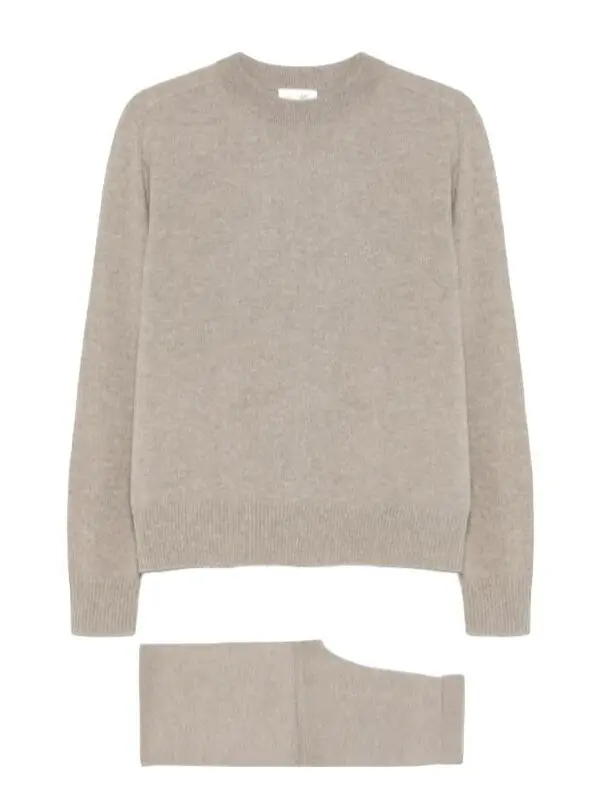 Soft Goat Long-sleeved Knitwear And Trousers Set - Light Grey