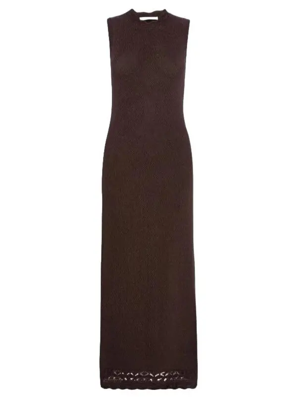 FRAME Sleeveless Knitted Maxi Dress With Scalloped Edge - Black