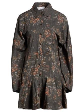 GANNI Printed Shirt Dress - Black