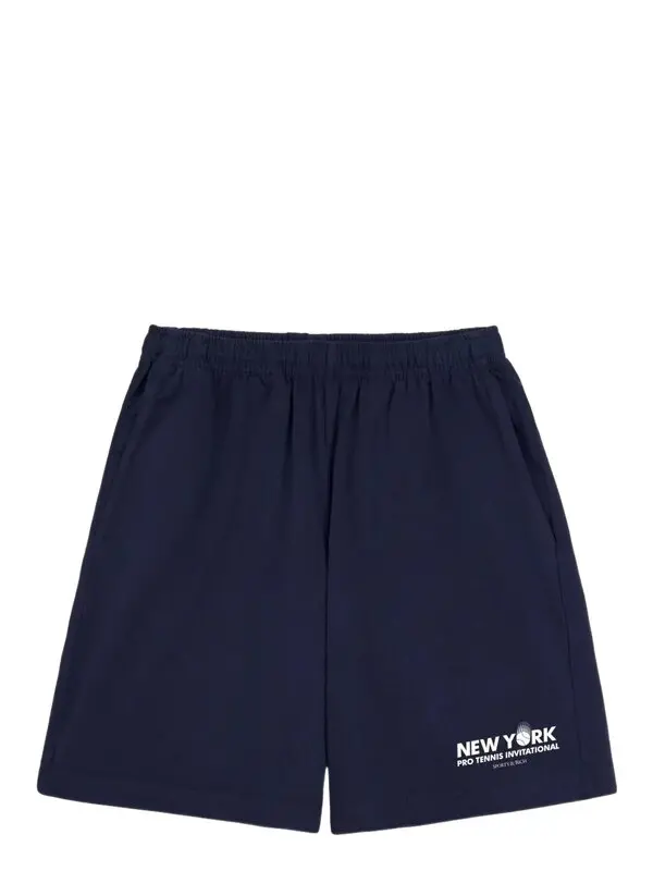 SPORTY  RICH Elasticated Print-detail Track Shorts - Black