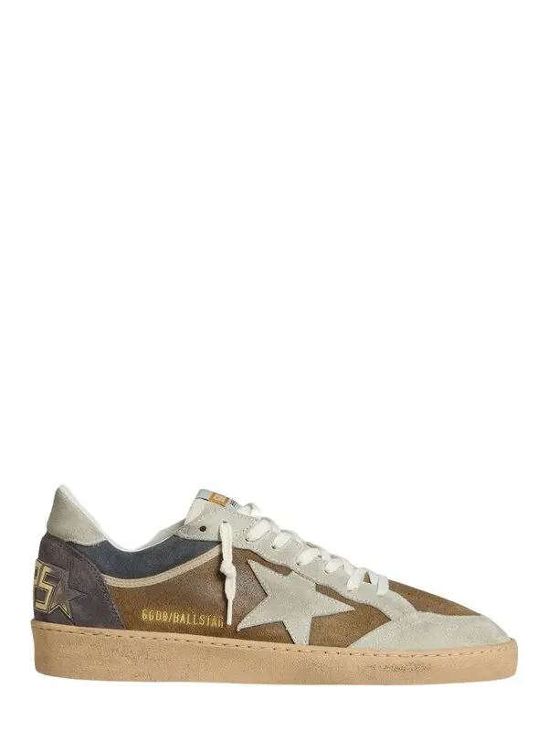 GOLDEN GOOSE Ball Star Sneakers In Military-green Waxed Suede - Nude