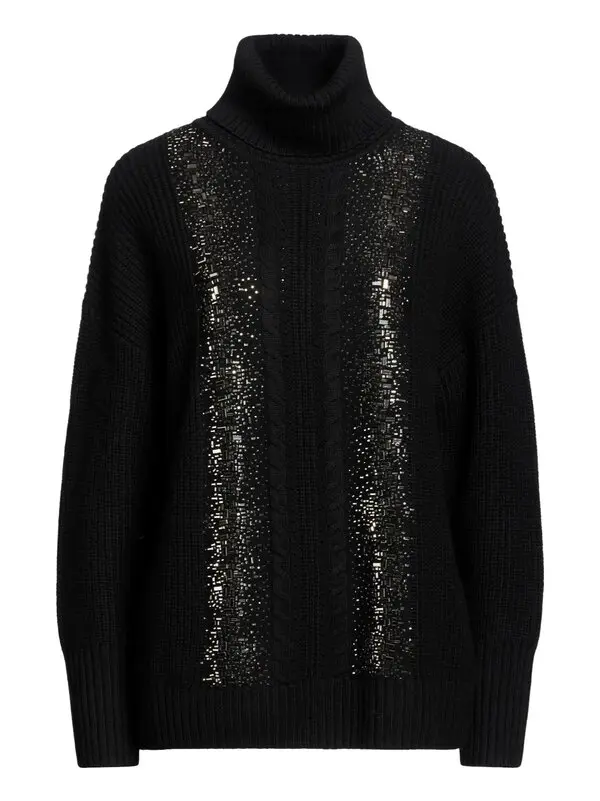 Max Mara Turtleneck Knit Sweater With Sequin Embellishments - Black
