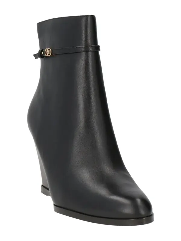 Tory Burch Leather Ankle Boots With Pointed Toe And Zipper Closure - Black