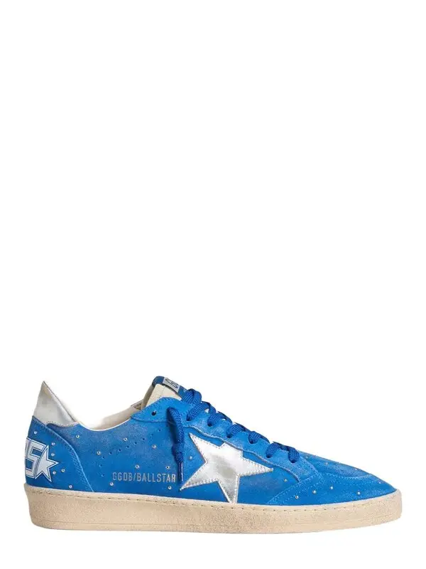 GOLDEN GOOSE Ball Star Suede Sneakers With Studs And Metallic Star - Light Blue