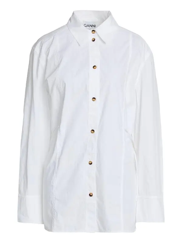 GANNI Plain Poplin Long-sleeve Shirt With Classic Collar - White
