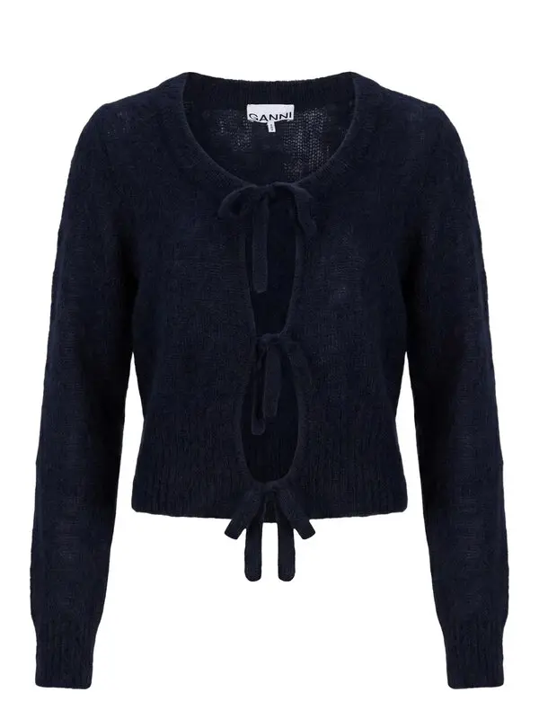 GANNI Tie Detailed Heavy Knit Cardigan - Black