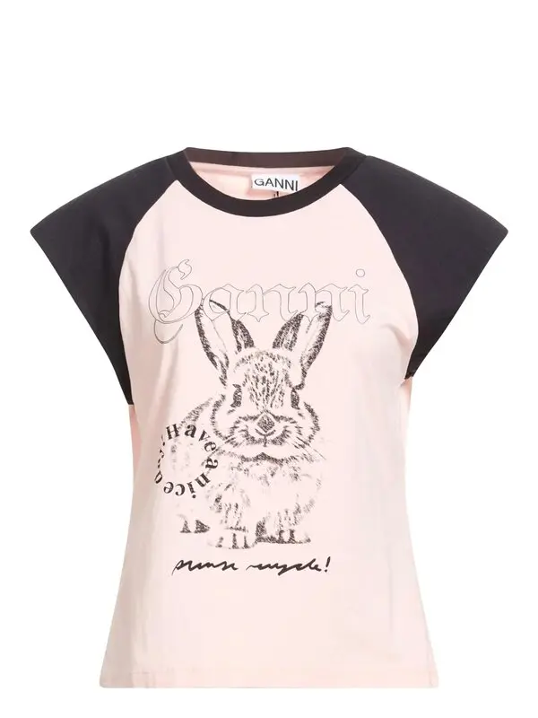 GANNI Color Block Printed T-shirt - Pink