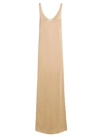 Saint Laurent Sleeveless Metallic Knit Maxi Dress - Sand-colored