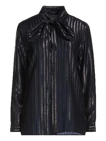 Saint Laurent Striped Metallic Long-sleeve Shirt With Bow Detail - Black